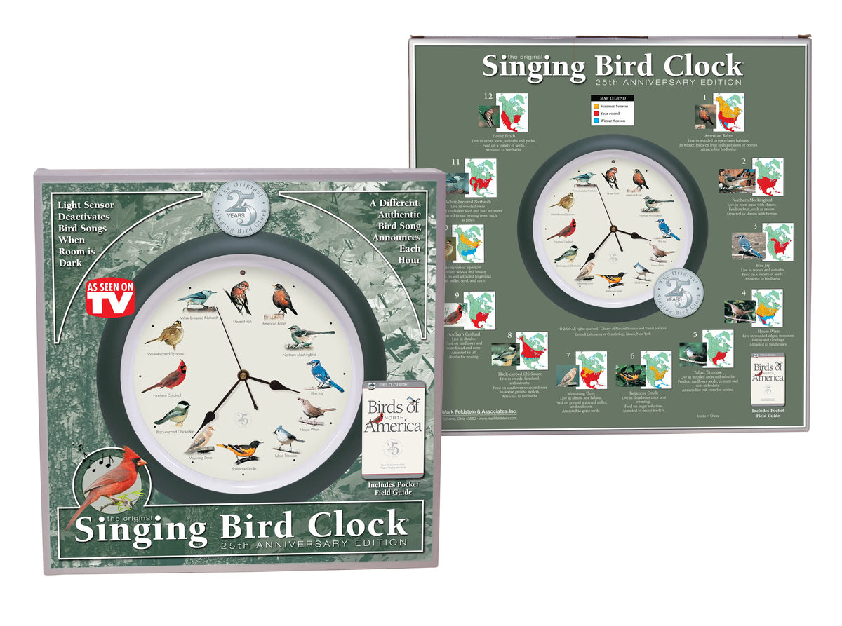 Buy 25th Anniversary Original Singing Bird Clock, 13 Inch, Green Online ...